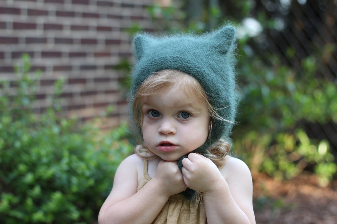 READY TO SHIP Angora Kitty Bonnet Fluffy Cat Ears Hat Bonnet Kitty ...
