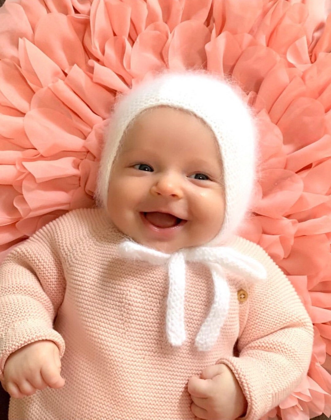 Baby Bonnet Baby Hat Knit Baby Bonnet Handmade Hat Angora Baby Bonnet ...