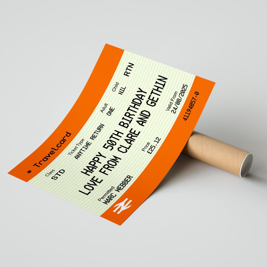 Personalised UK Rail Ticket A3 Poster – Custom Train Ticket Print ...