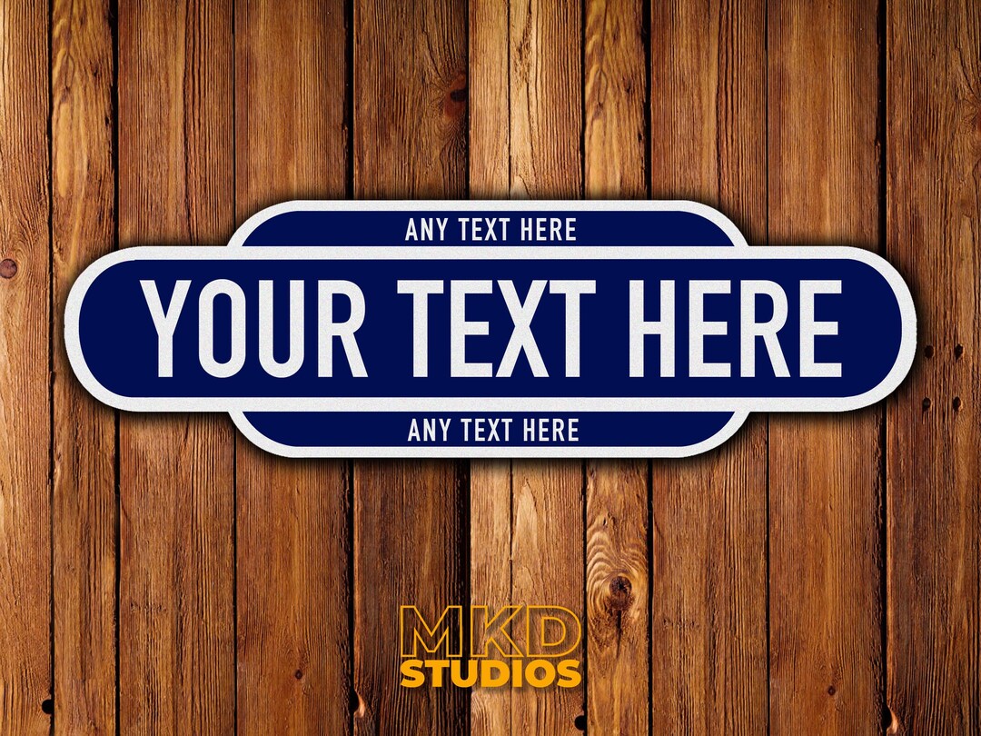 Personalised Rail Station Sign Dark Blue UK Railway Man Cave, Garage ...