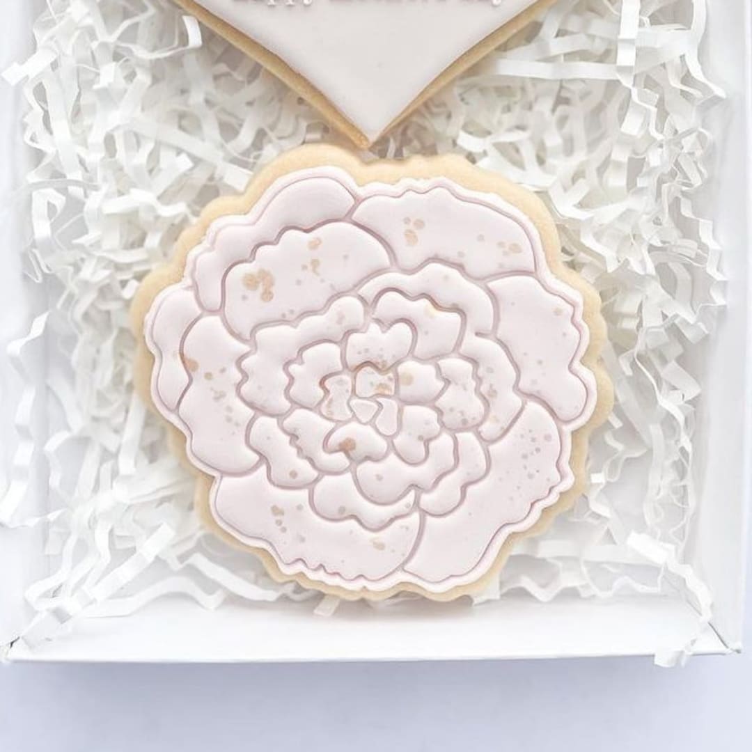 Peony Cookie Cutter and Embosser Set Unique Fondant and Biscuit Baking ...