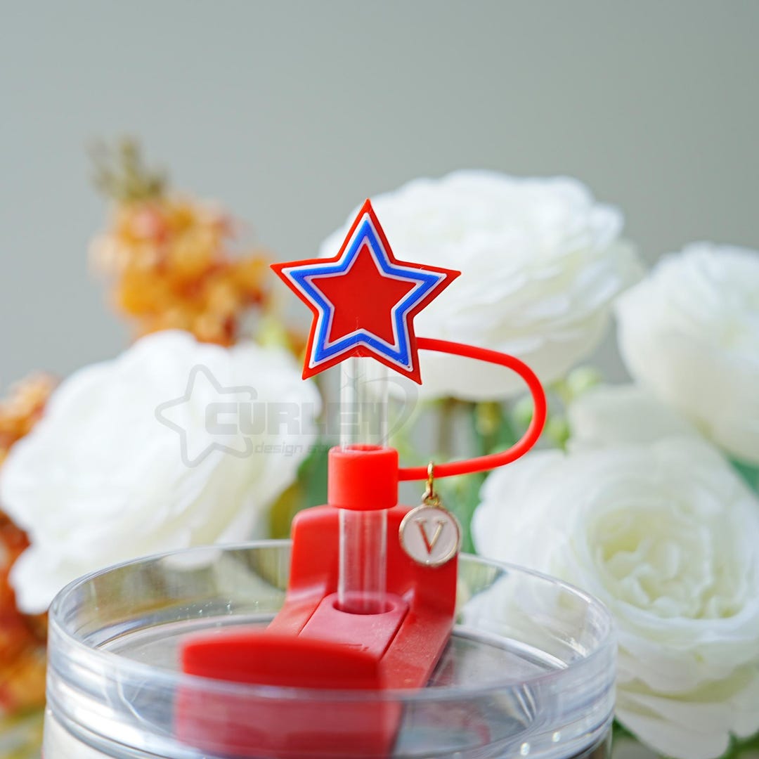 Patriotic 3D Printed Straw Toppers, Straw Cover Charm, Star Straw Cap ...