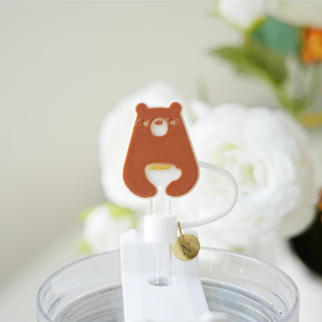 Coffee Bear Straw Topper, 3D Printed Straw Toppers, Straw Tip Covers ...