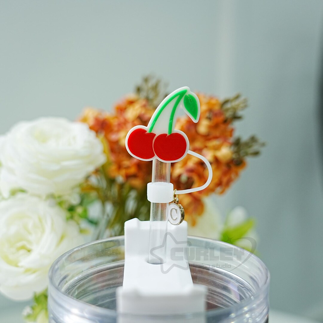 Cherry Straw Topper, Cute Cup Straw Cover, Straw Charm Initial, Red ...