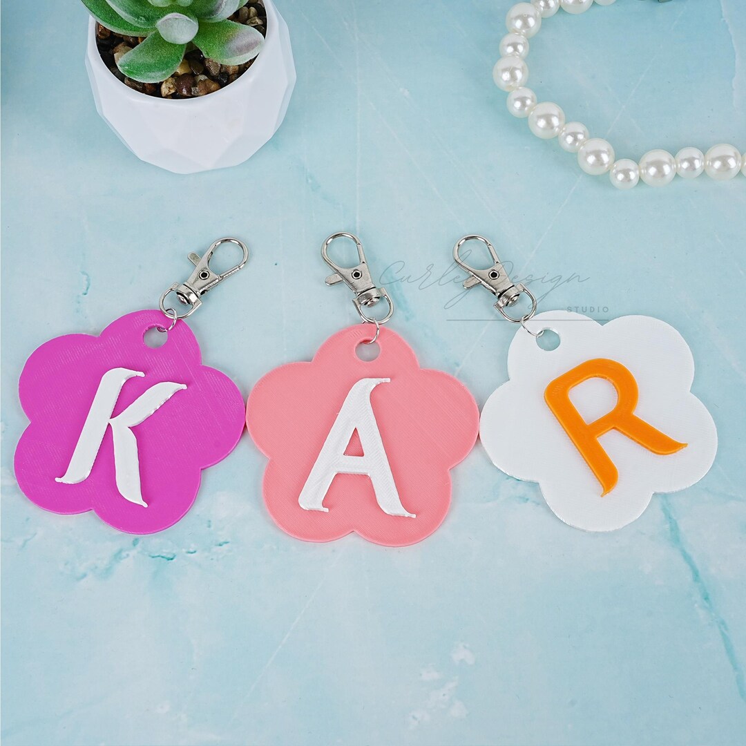 Flower 3D Keychain, Personalized Letter Keychain, Kids Backpack ...