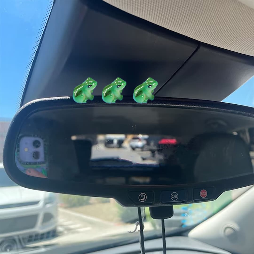 4pc Frog Figurine Car Decor, Mini Frog Car Rearview Mirror Decor, Funny ...