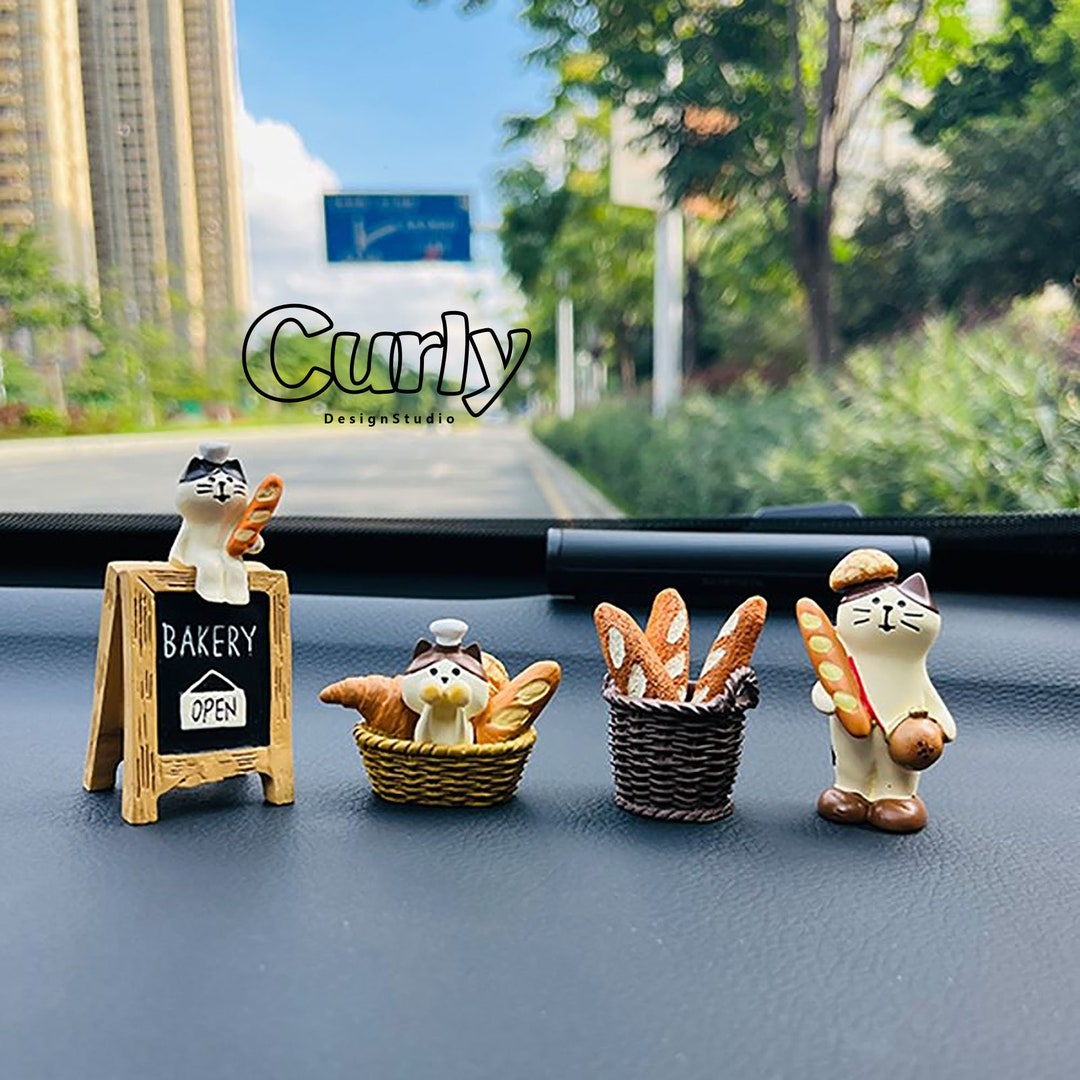 Cat Bread Car Dashboard Decor Set, Creative Cat Car Ornament, Funny Cat ...