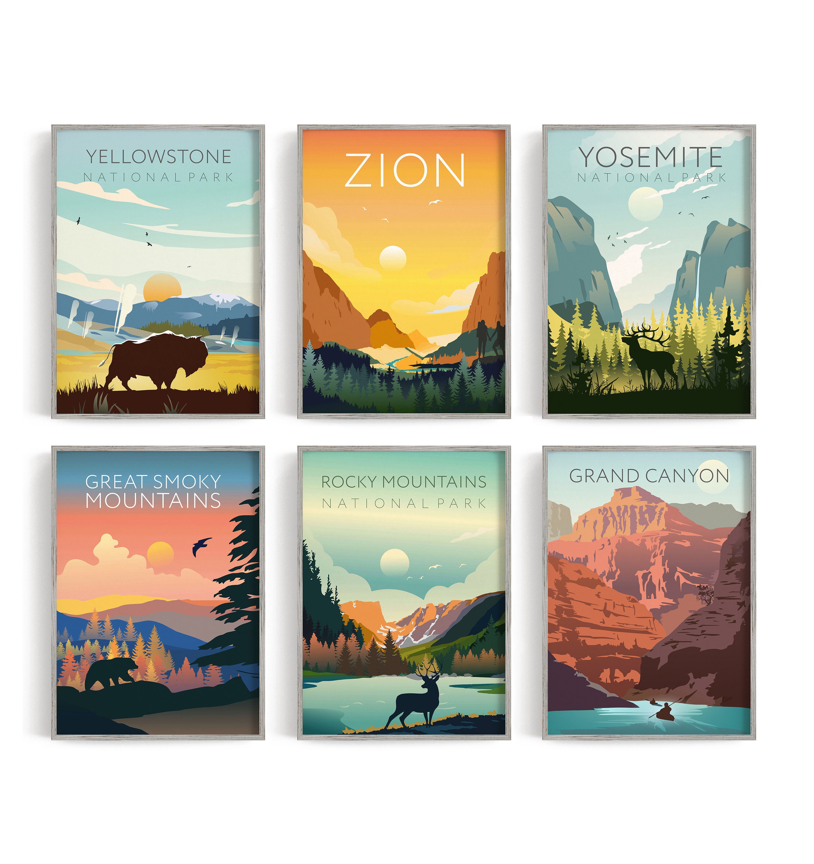 National Park Art Set Of 6 Prints National Park Print Etsy Uk