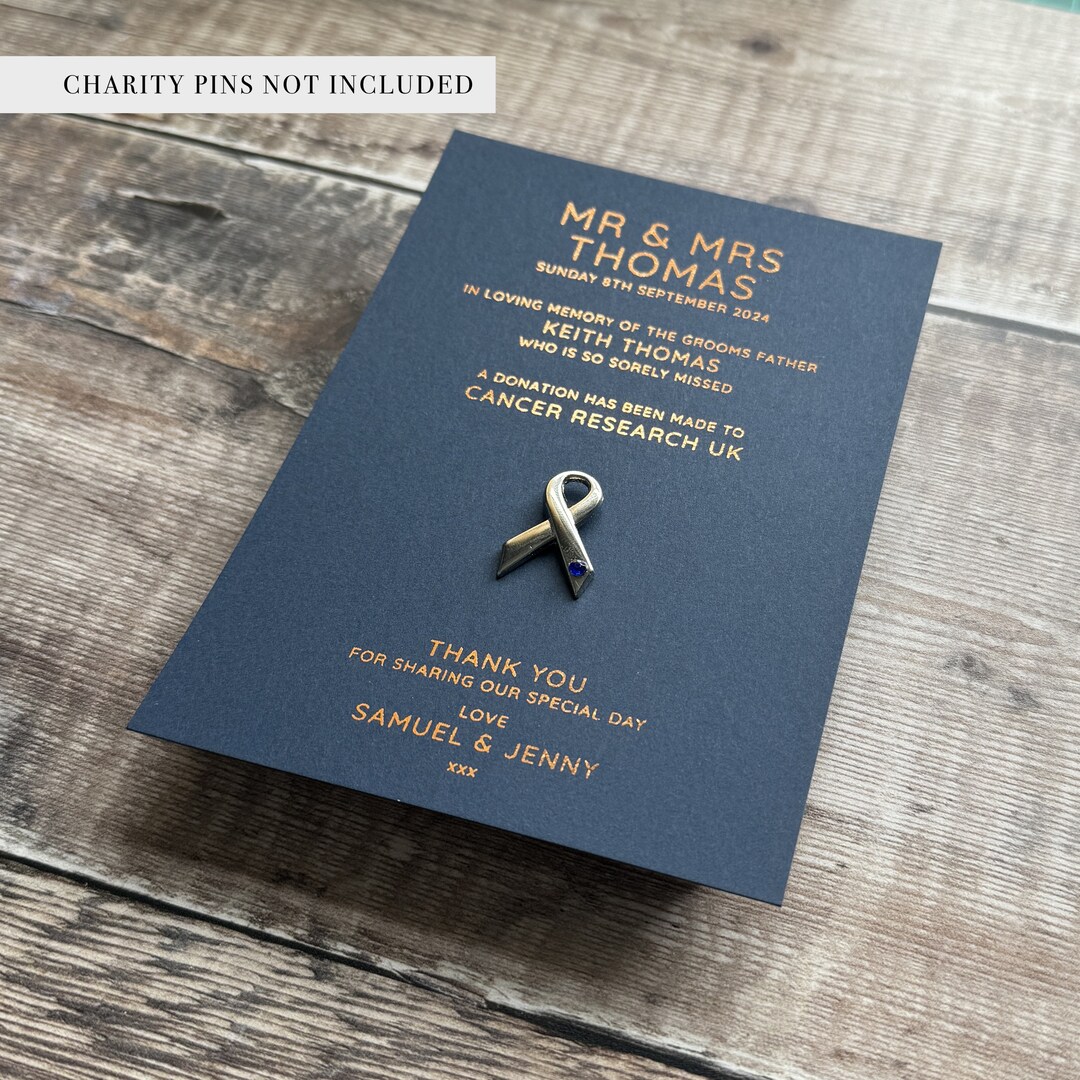Charity Pin Card Alternative Wedding Favour Real Metallic Foil (set of ...