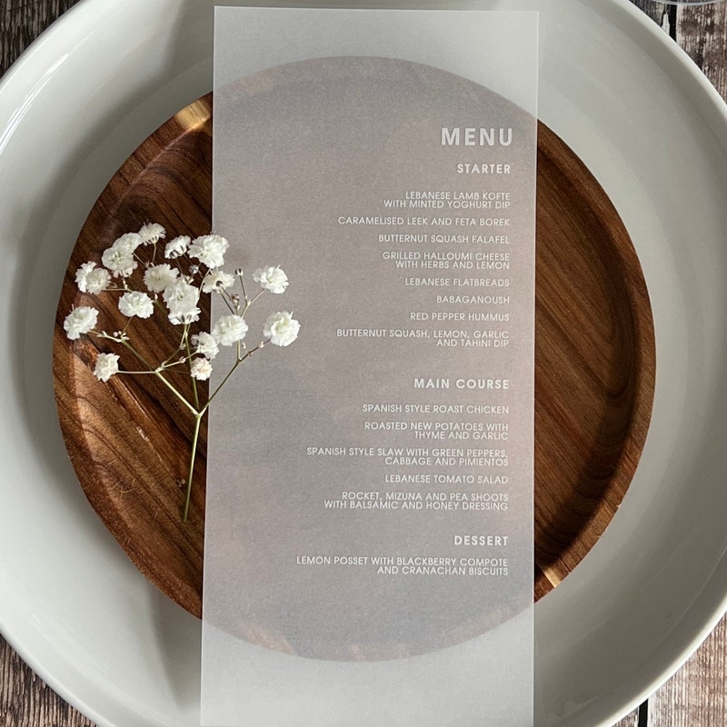 Clear Menu Cards - Etsy