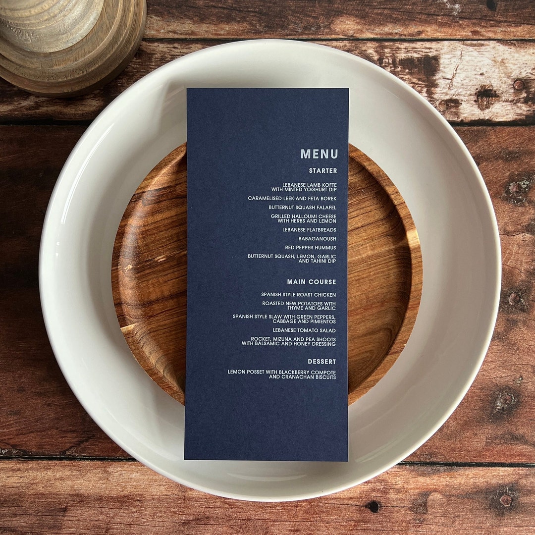 Wedding Breakfast Menu Cards Reception Table Decor White Text (set of ...