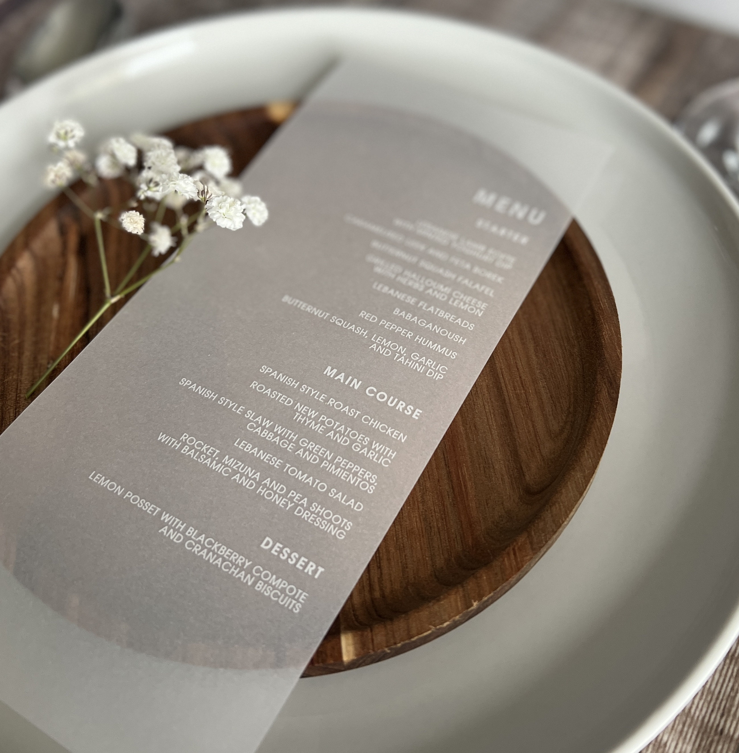 Vellum Wedding Breakfast Menu Cards Reception Table Translucent Vellum ...