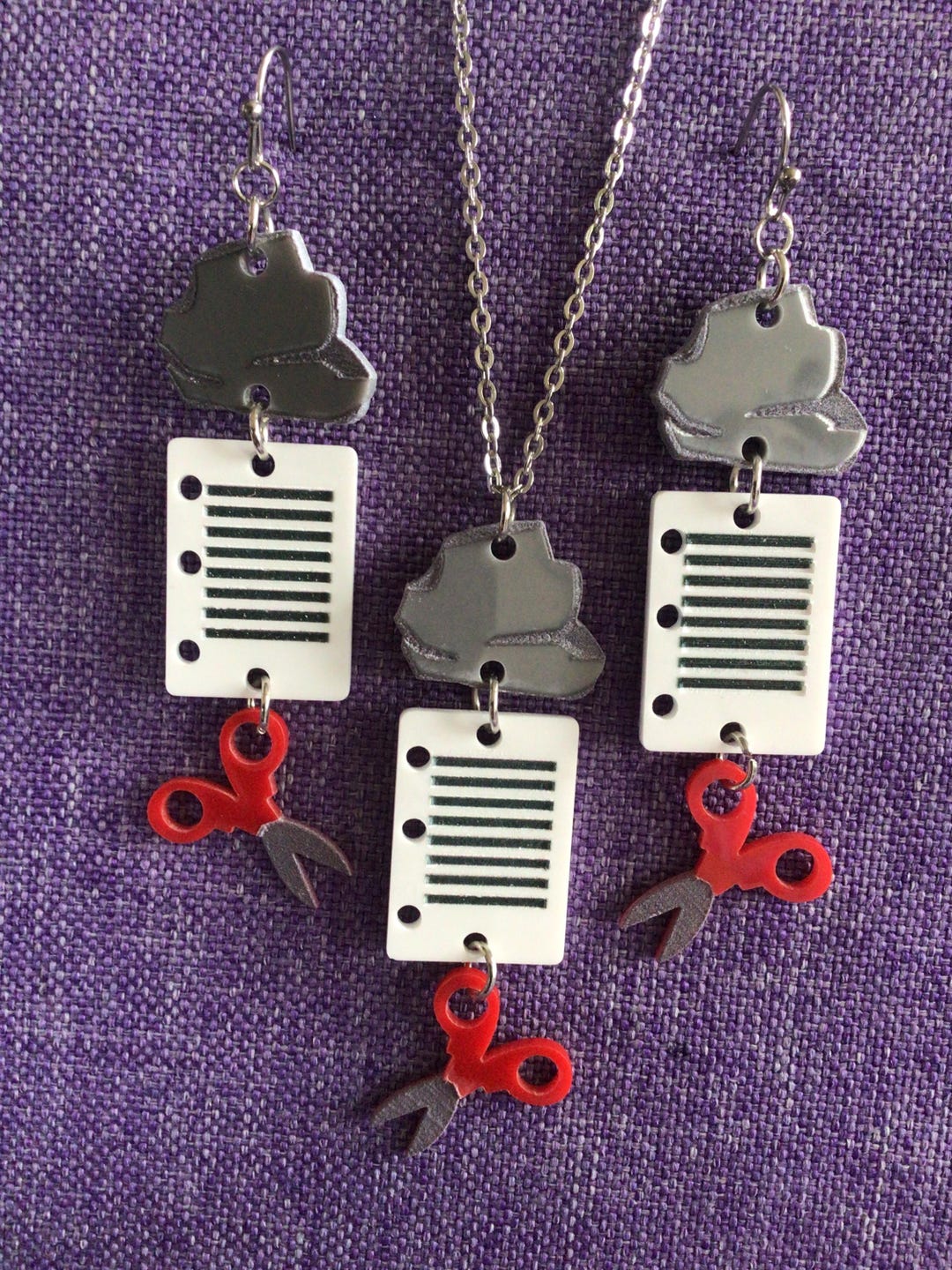 Rock, Paper, Scissors Necklace or Earrings (25,076) - Etsy
