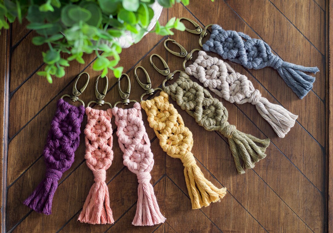 Macrame Keychain, Chunky Keychain, Cute Braided Keychain, Boho Keychain ...