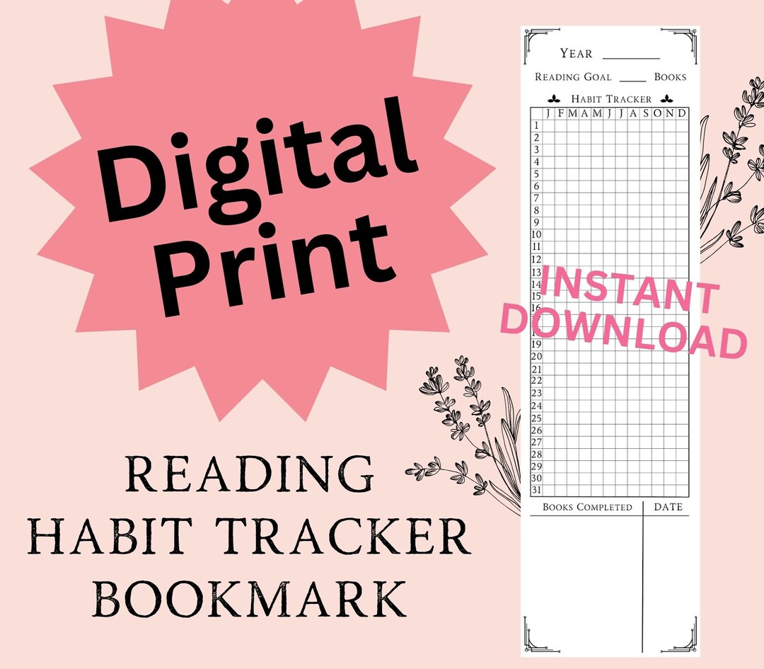 Printable Reading Habit Tracker, Bookmark, Digital File Download, Print ...