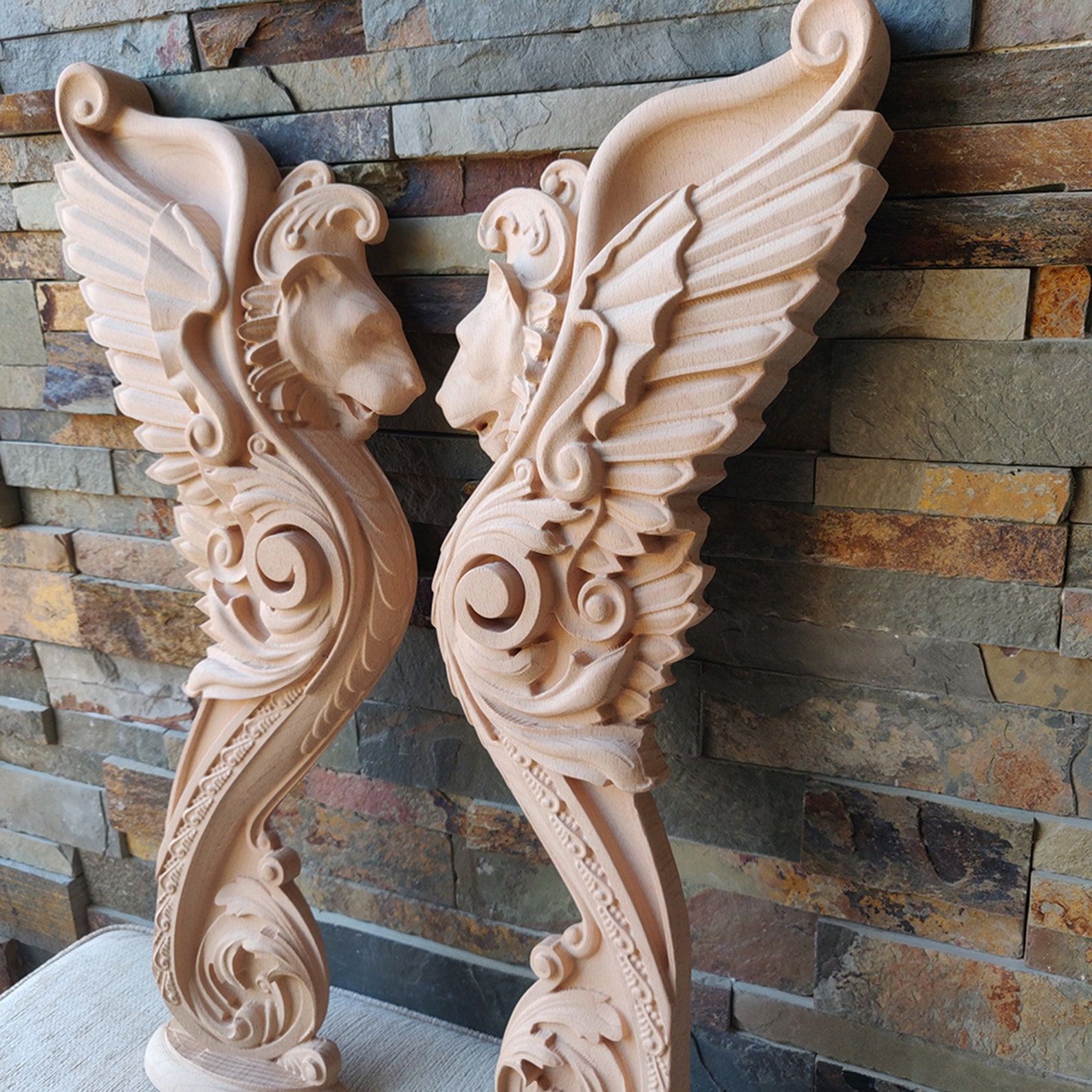 Hand Carved Wooden Corbels Statue for Wall Staircase Newel Post Solid ...