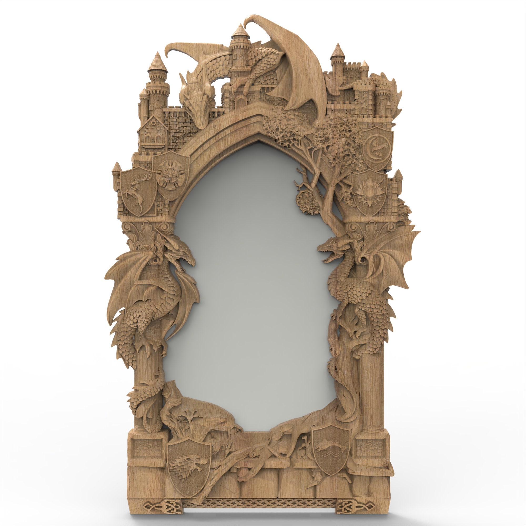 Wood Carved Mirror Gothic Dragon Theme Mirror Fireplace Mirror Solid ...