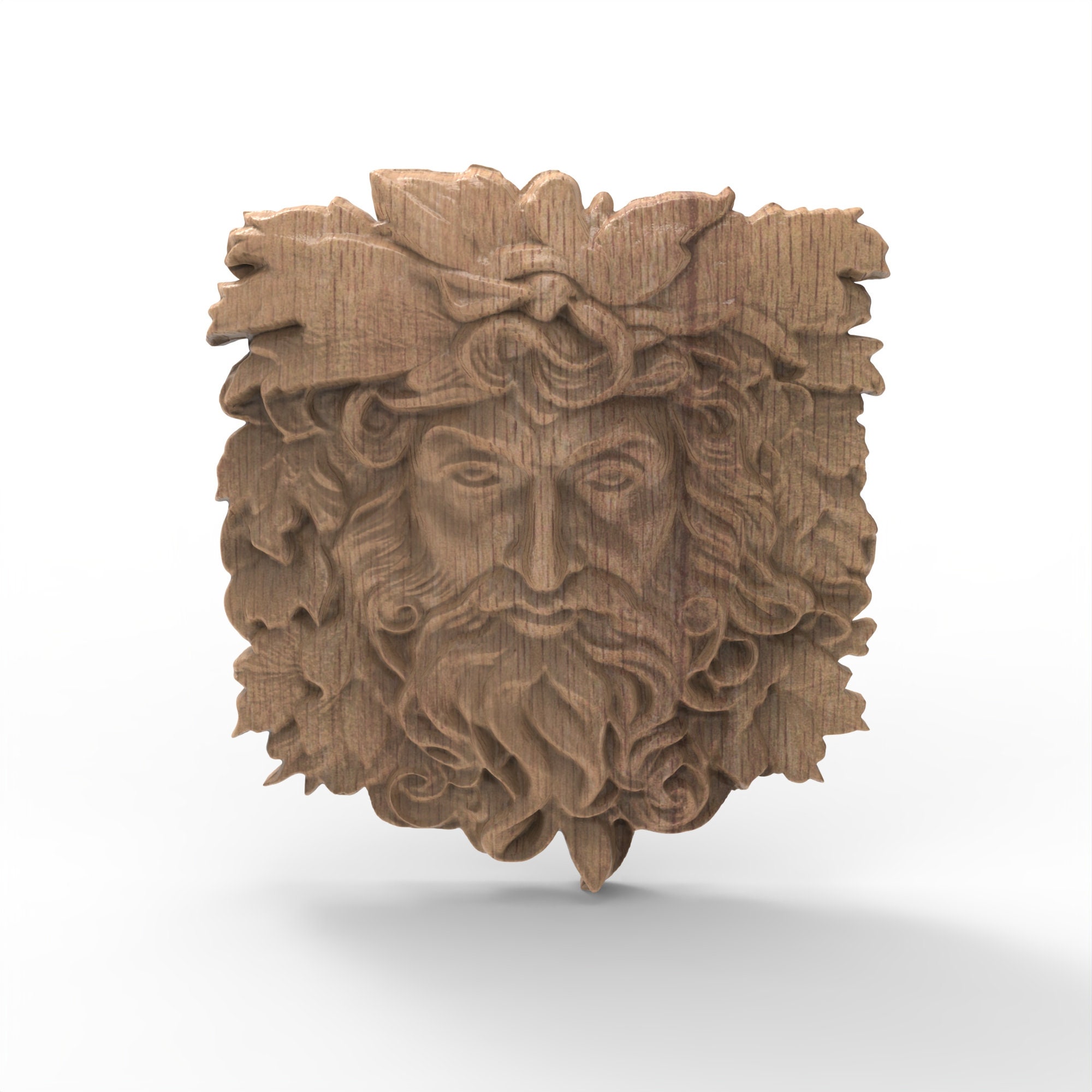 Wood Carved Green Man Pagan Forest Wall Plaque Furniture Applique ...