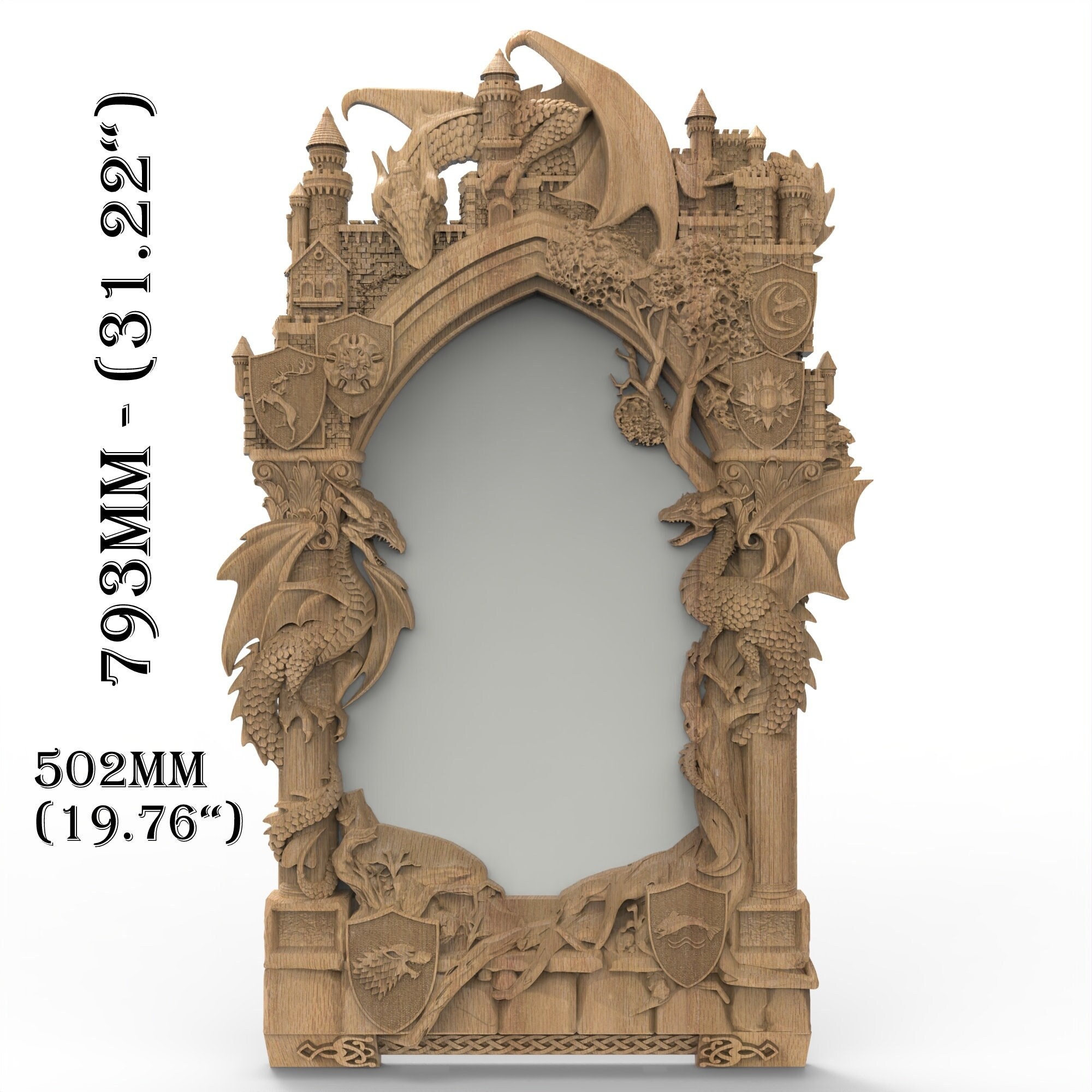 Wood Carved Mirror Gothic Dragon Theme Mirror Fireplace Mirror Solid ...