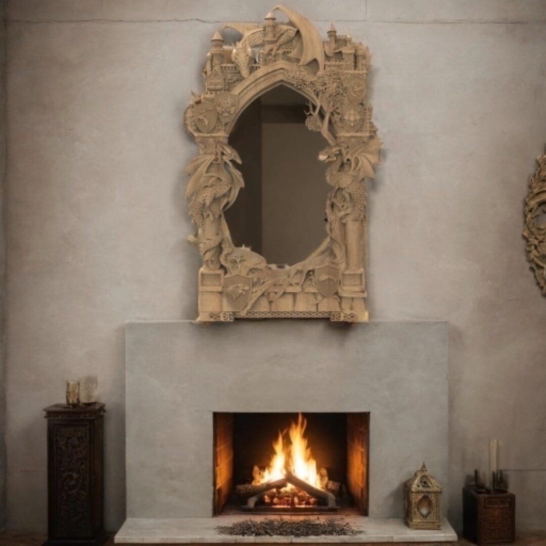 Wood Carved Mirror Gothic Dragon Theme Mirror Fireplace Mirror Solid ...