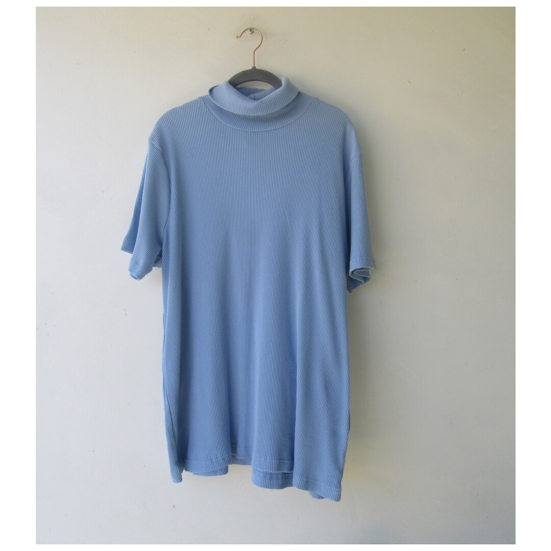 80's Baby Blue Short Sleeve Turtleneck Ribbed Knit Sweater | Light ...