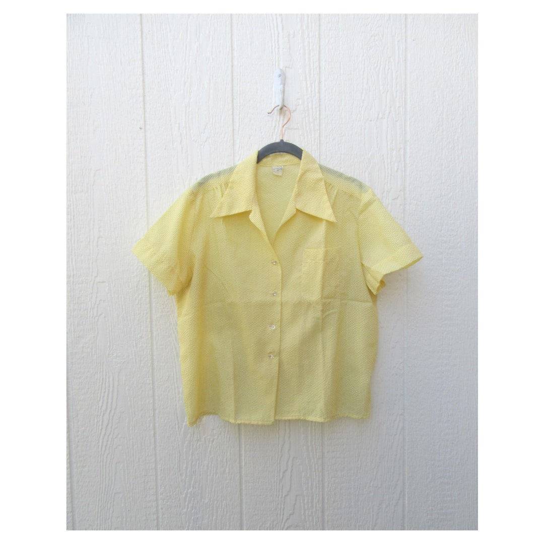 60s Sheer Yellow Blouse | Vintage Polyester Top, Boxy Fit - Etsy