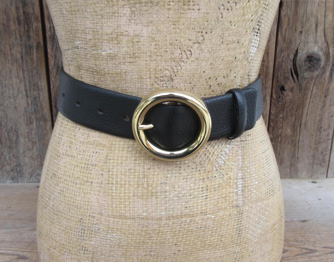 90s Black Pebble Grain Leather Belt: Gold Tone Buckle, Large - Etsy