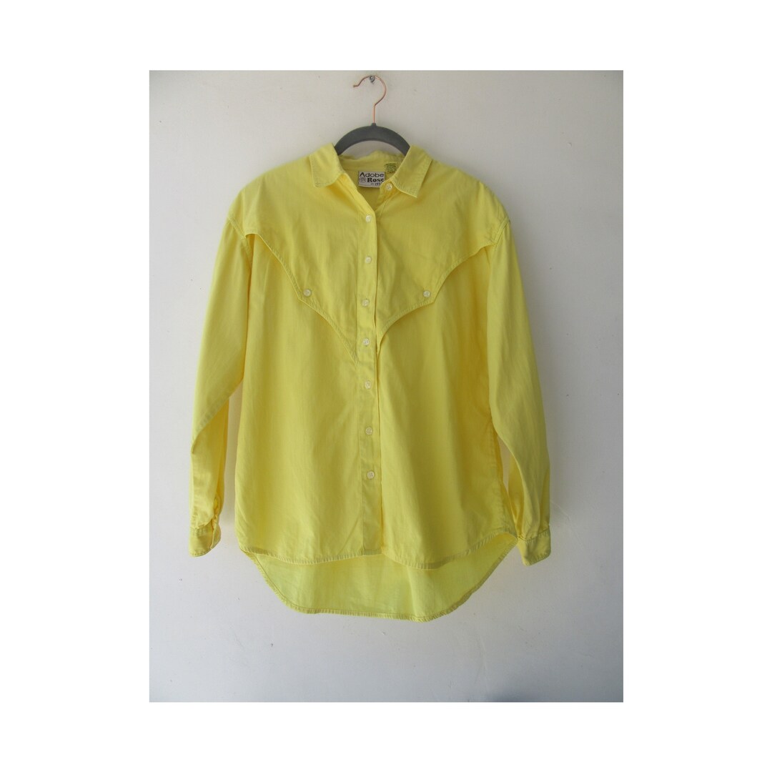 90's Yellow Long Sleeve Western Top | Cowgirl | Cotton Western Top ...