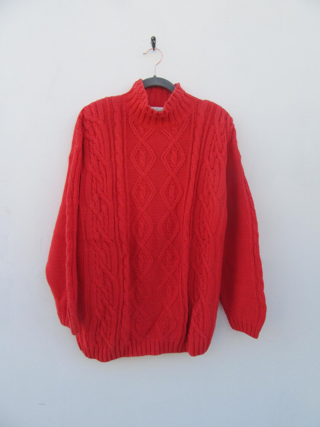 80's Persimmon Cable Knit Sweater: Mock Neck Cotton-ramie Blend - Etsy