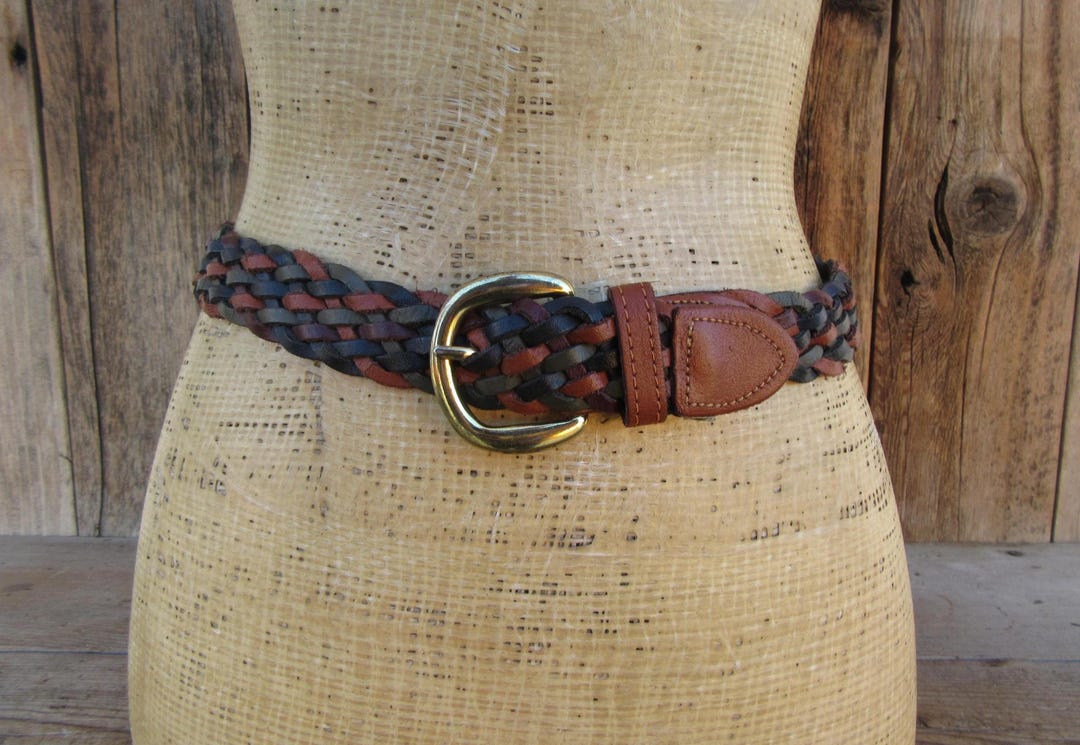 90s Multicolor Leather Braided Belt: Gold Tone Buckle, Size 34 - Etsy