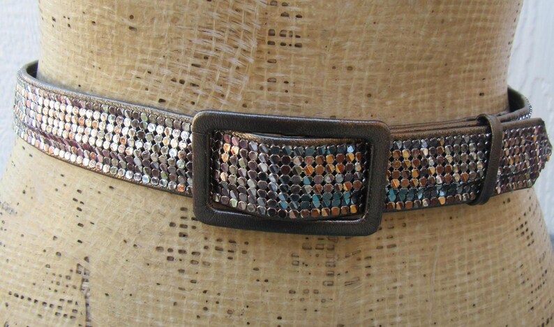Vintage 80's Metal Mesh and Leather Belt 80's Gold Mesh Belt Multi ...