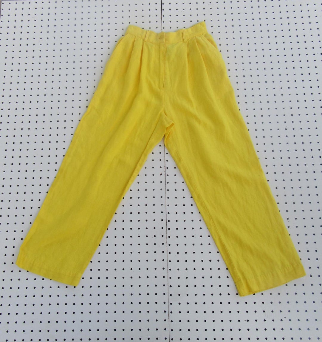90's Pleated Yellow Linen Pants | Yellow Trousers | High Rise Waist ...
