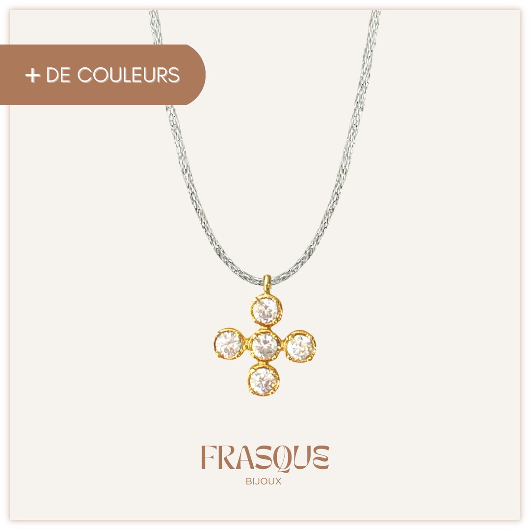 Shiny Thin Cord Necklace With Cross Medallion - 16k Gold Plated and ...