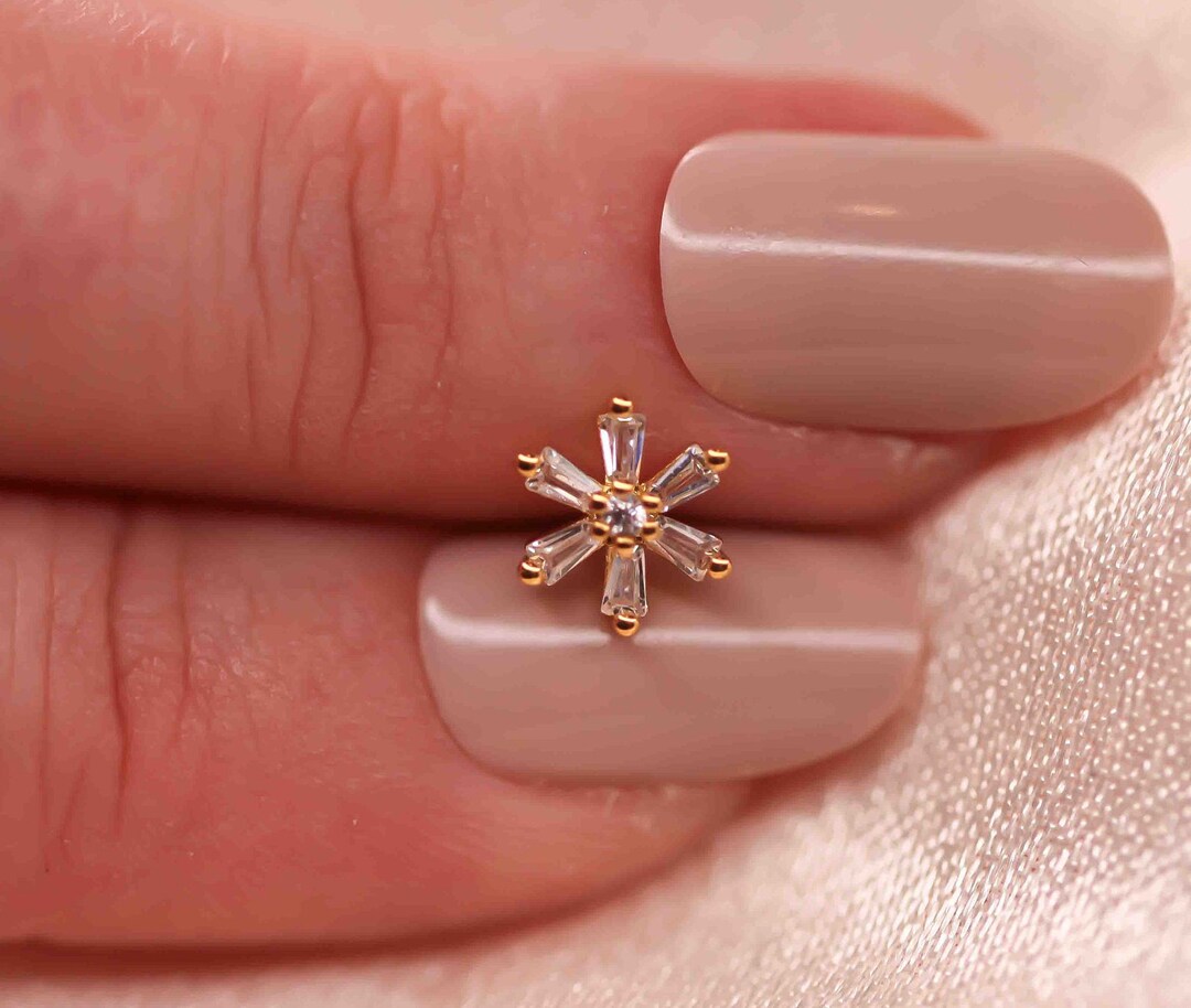 Snowflake Piercing, Stainless Steel and Zircon, Ball Bar, Accumulation ...