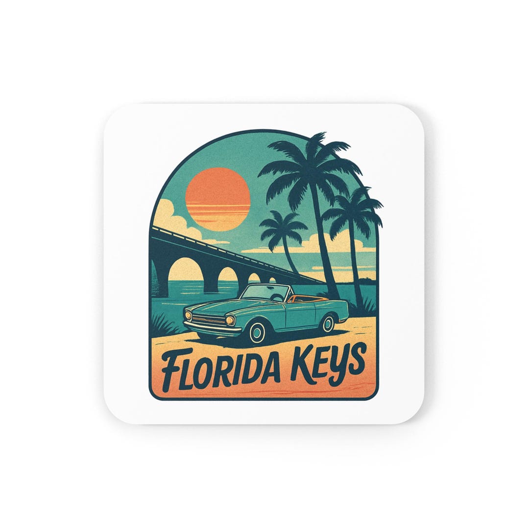 Florida Keys Retro Convertible Coaster | Cork Back Coaster - Etsy