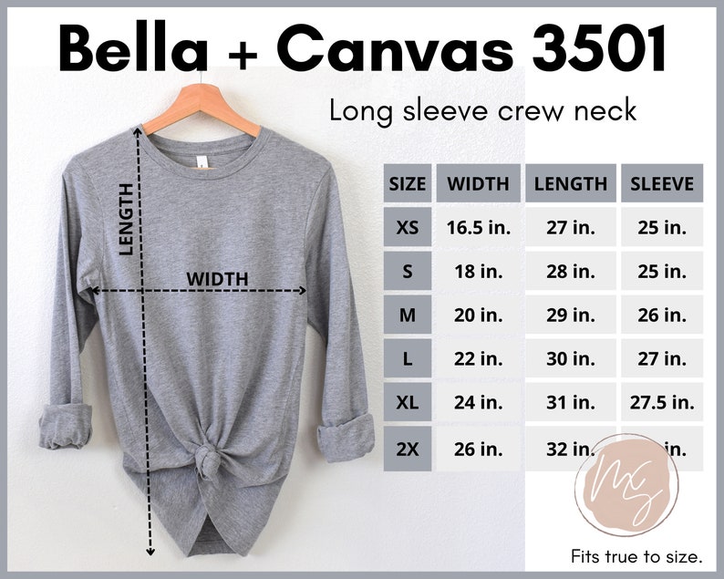 Bella Canvas 3501 Size Chart 3501 Long Sleeve Mockup Bella - Etsy