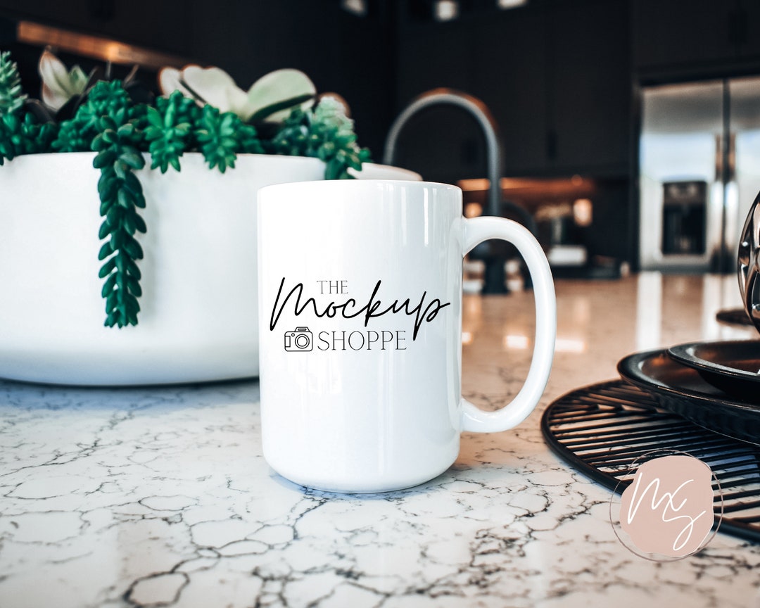 White Mug Mockup, 15oz Coffee Mug Flat Lay, Lifestyle Mockup, Blank ...