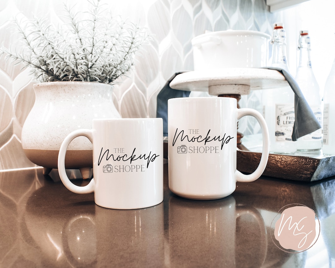 Blank White Duo Mug Mockup, 11oz and 15oz Coffee Mug Mockup, Lifestyle ...
