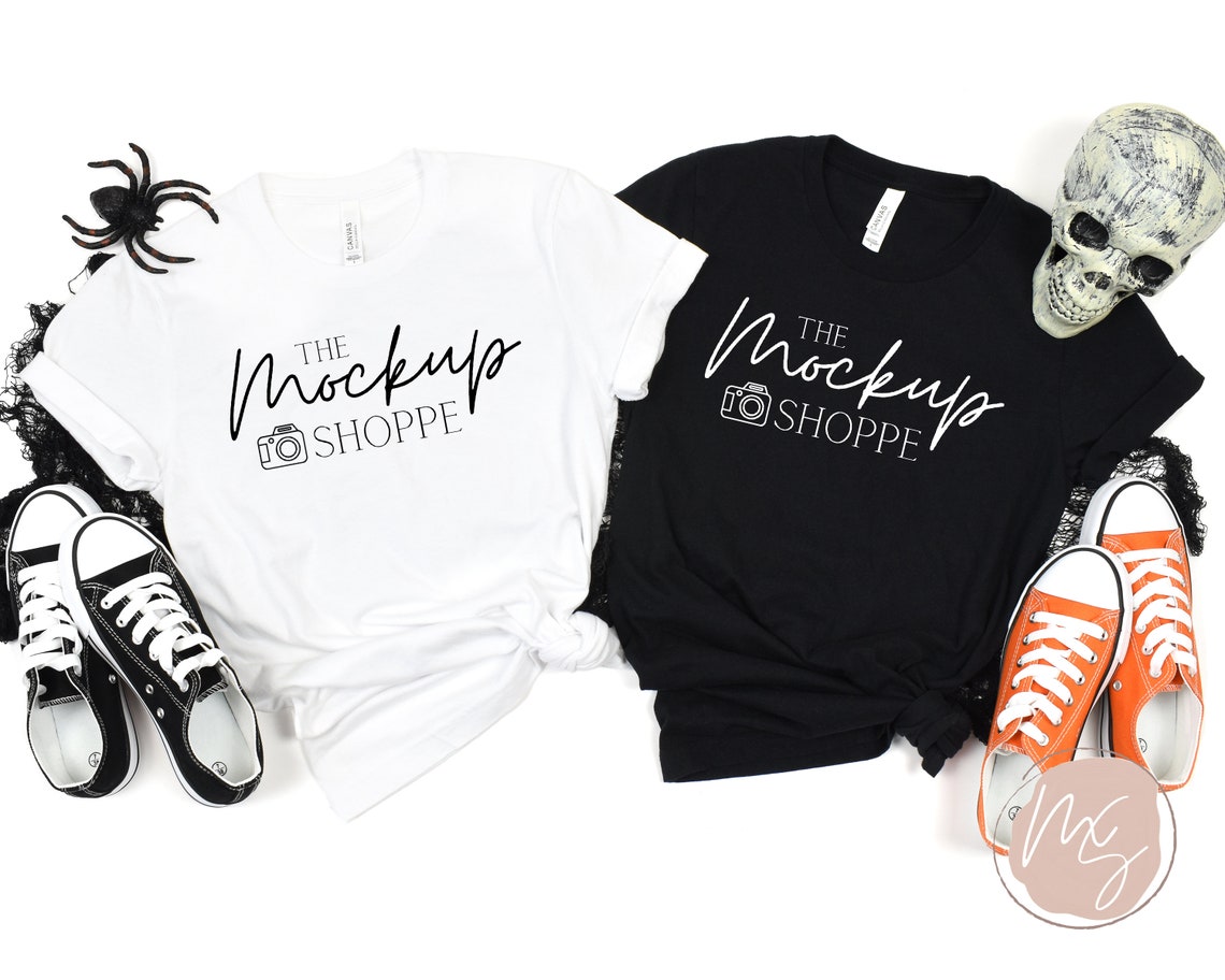 Group Halloween Mockup, White and Black, Bella Canvas 3001 Mockup, Duo ...