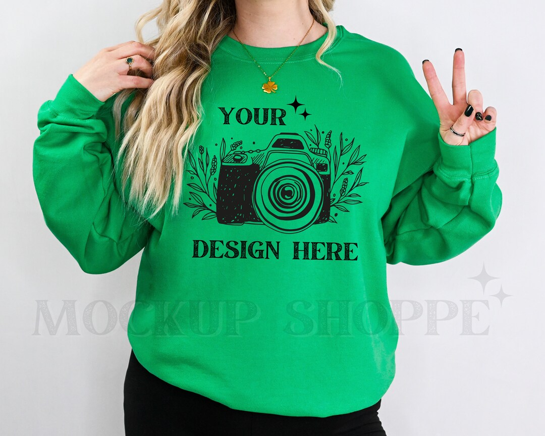 Irish Green, St. Patricks Day Mock-up, Gildan 18000 Model Mockup, Women ...