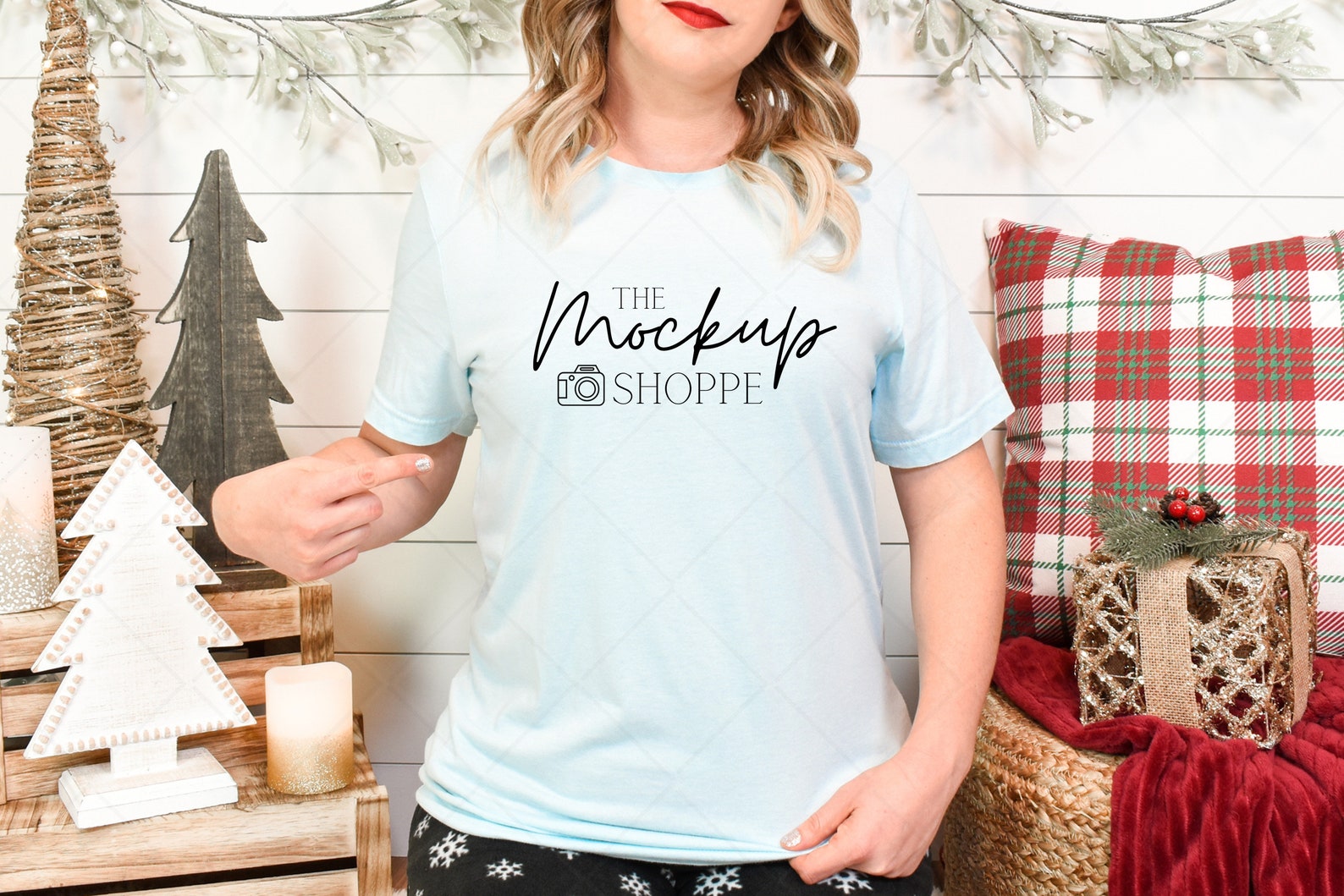 Christmas Model Mockup, Heather Ice Blue, Bella Canvas 3001 Mockup ...