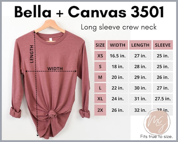 Bella Canvas 3501 Size Chart 3501 Long Sleeve Mockup Bella - Etsy