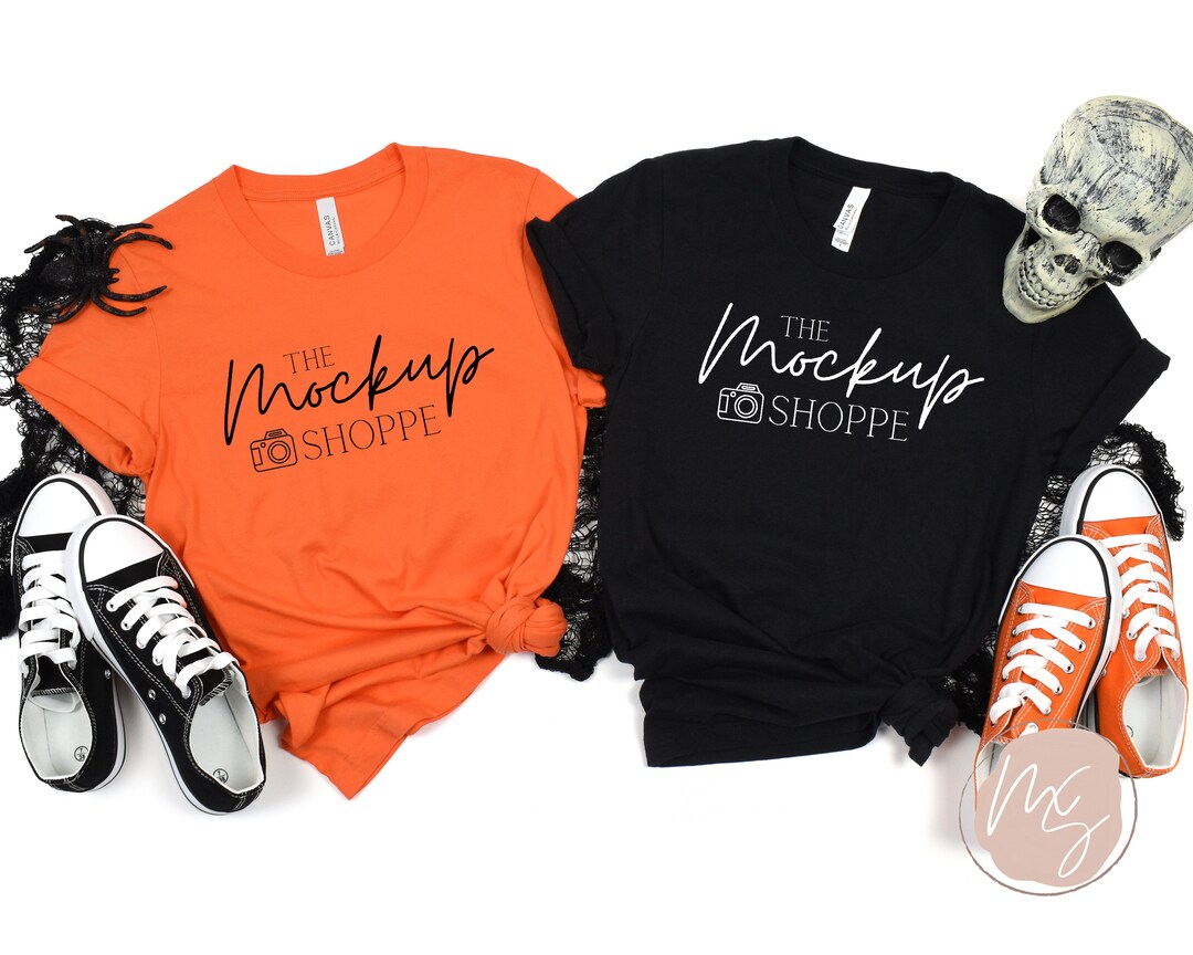 Group Halloween Mockup, Orange and Black, Bella Canvas 3001 Mockup, Duo ...