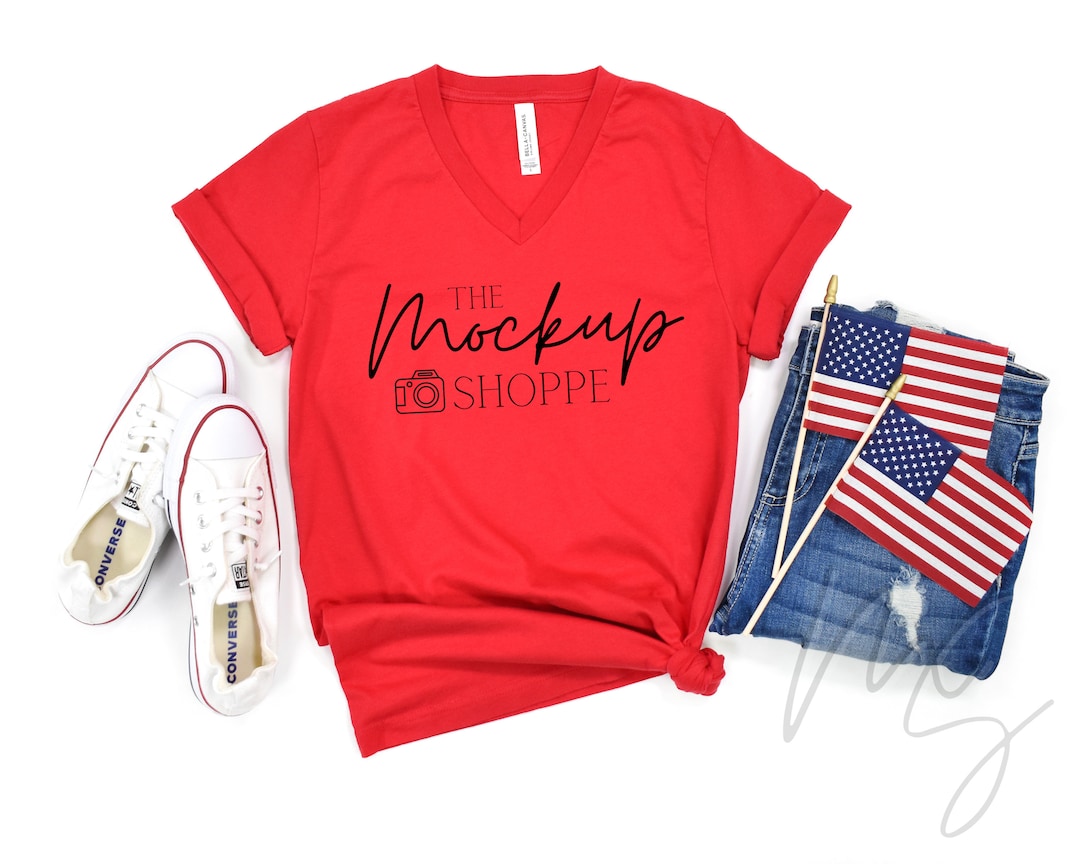 3005 Red 4th of July Mockup, Bella Canvas 3005 Mockup, V Neck Mockup ...