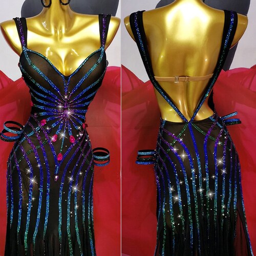 Black Mesh Latin Dress With Colorful Crystals Rhythm Dress - Etsy