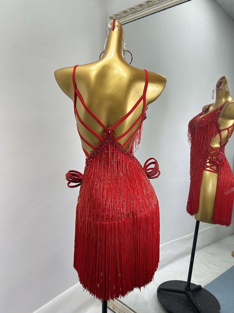 Red Latin Dance Dress With Beads and Cross Back Design Red Rhythm Dress ...
