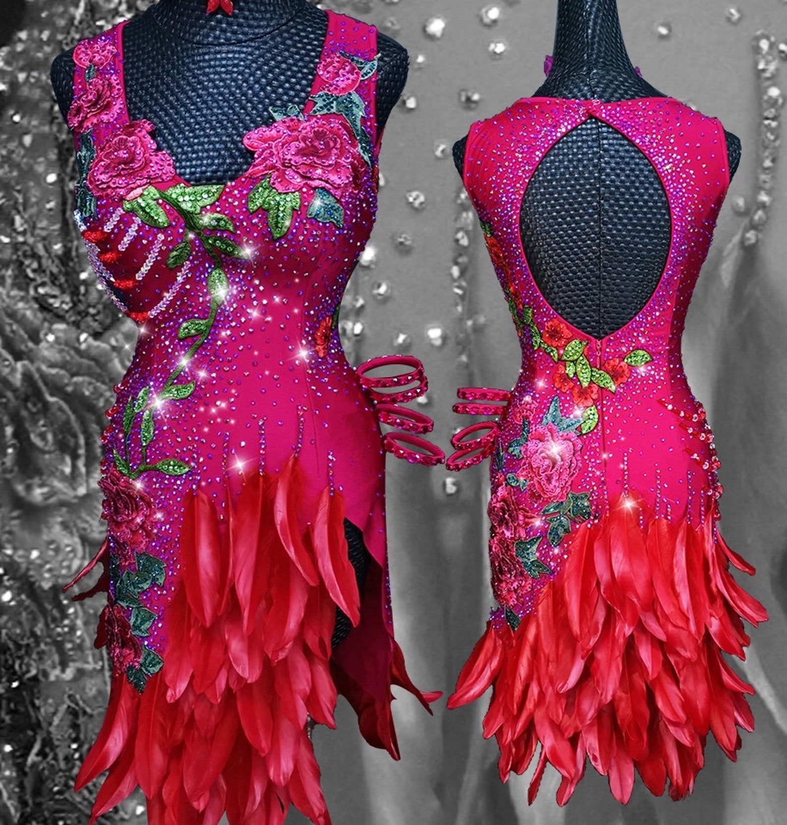 Cherry Red Latin Dress Rhythm Dress With Embroidery | Etsy