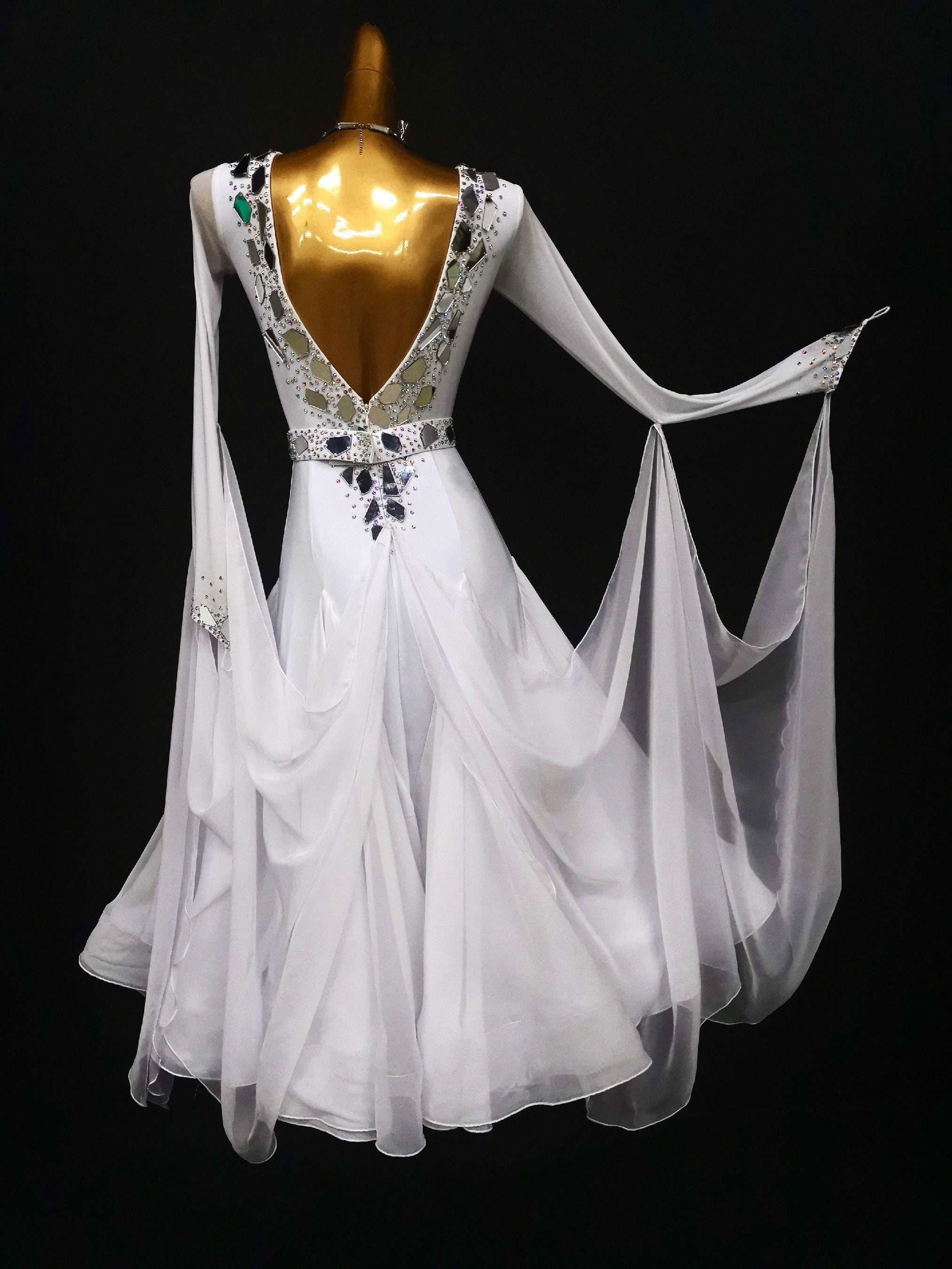 White Ballroom Dance Dress With 2 Types of Streamers White Standard ...