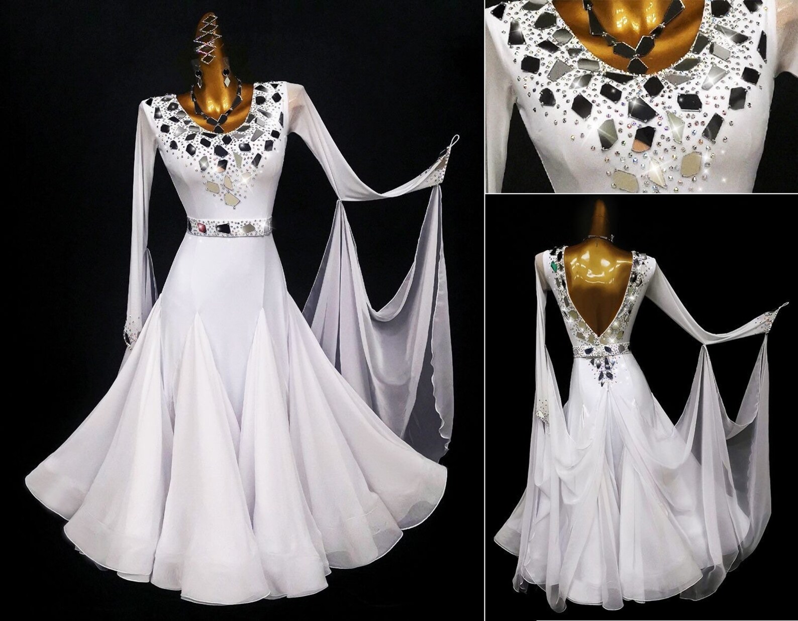 White Ballroom Dance Dress With 2 Types of Streamers White Standard ...