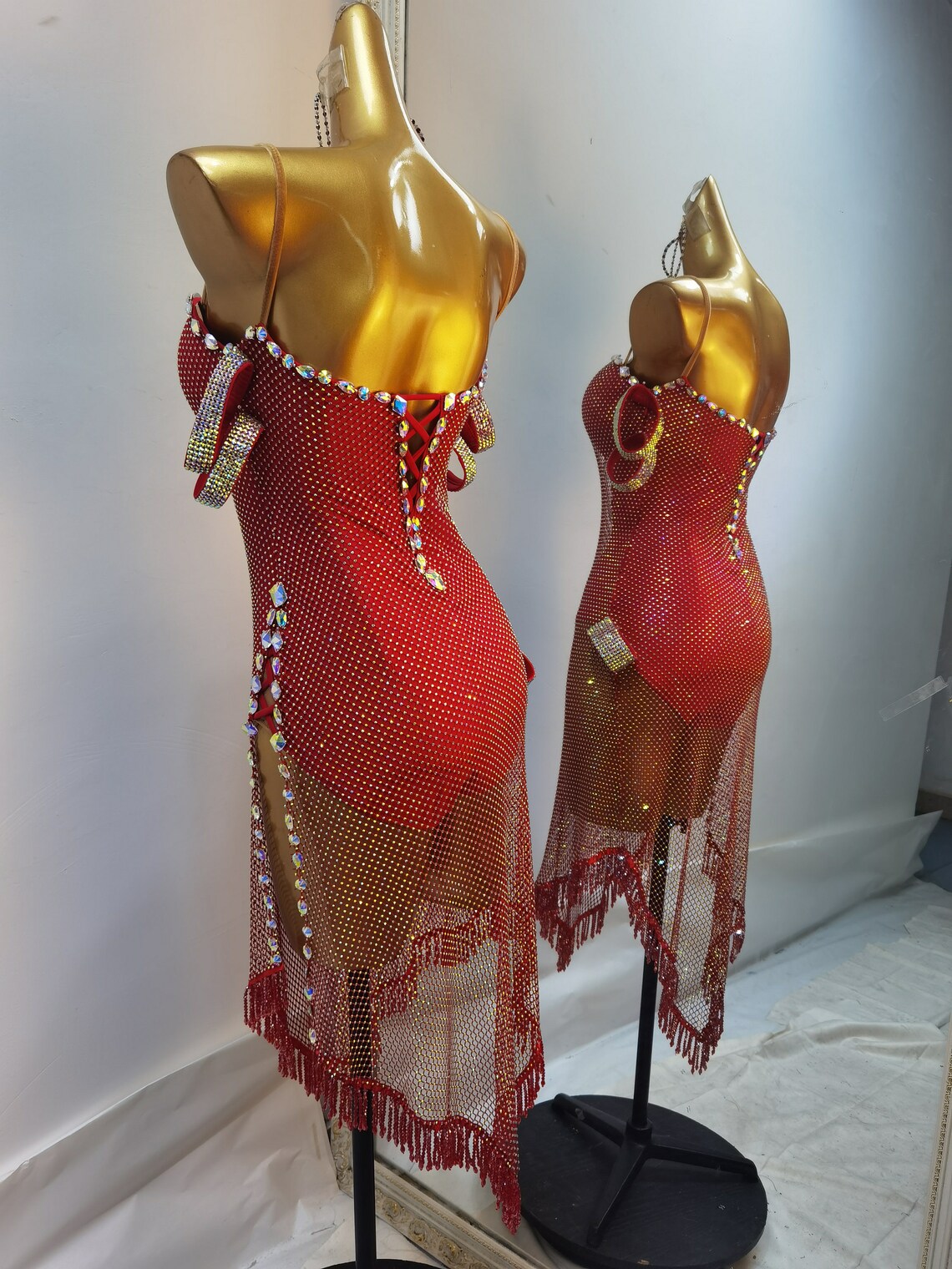 Red Latin Dress With Mesh Rhythm Dress With Mesh L0159 - Etsy